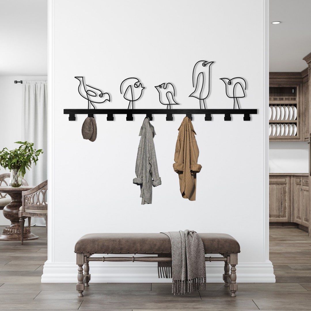 Bird Wall Mounted Rack, Metal Wall Art Wall Hooks Hanger, Garden Wall ...