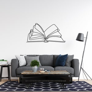 Book Metal Wall Art, Library Sign Line Art, Minimalist Metal Sign ...