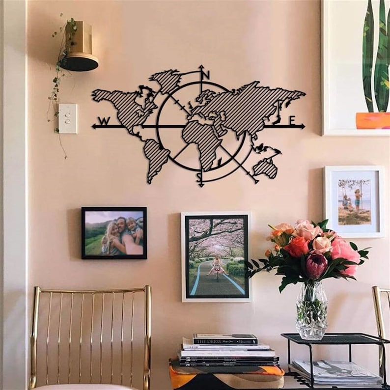 Metal World Map Compass Metal Wall Decor Art Work World Map | Etsy