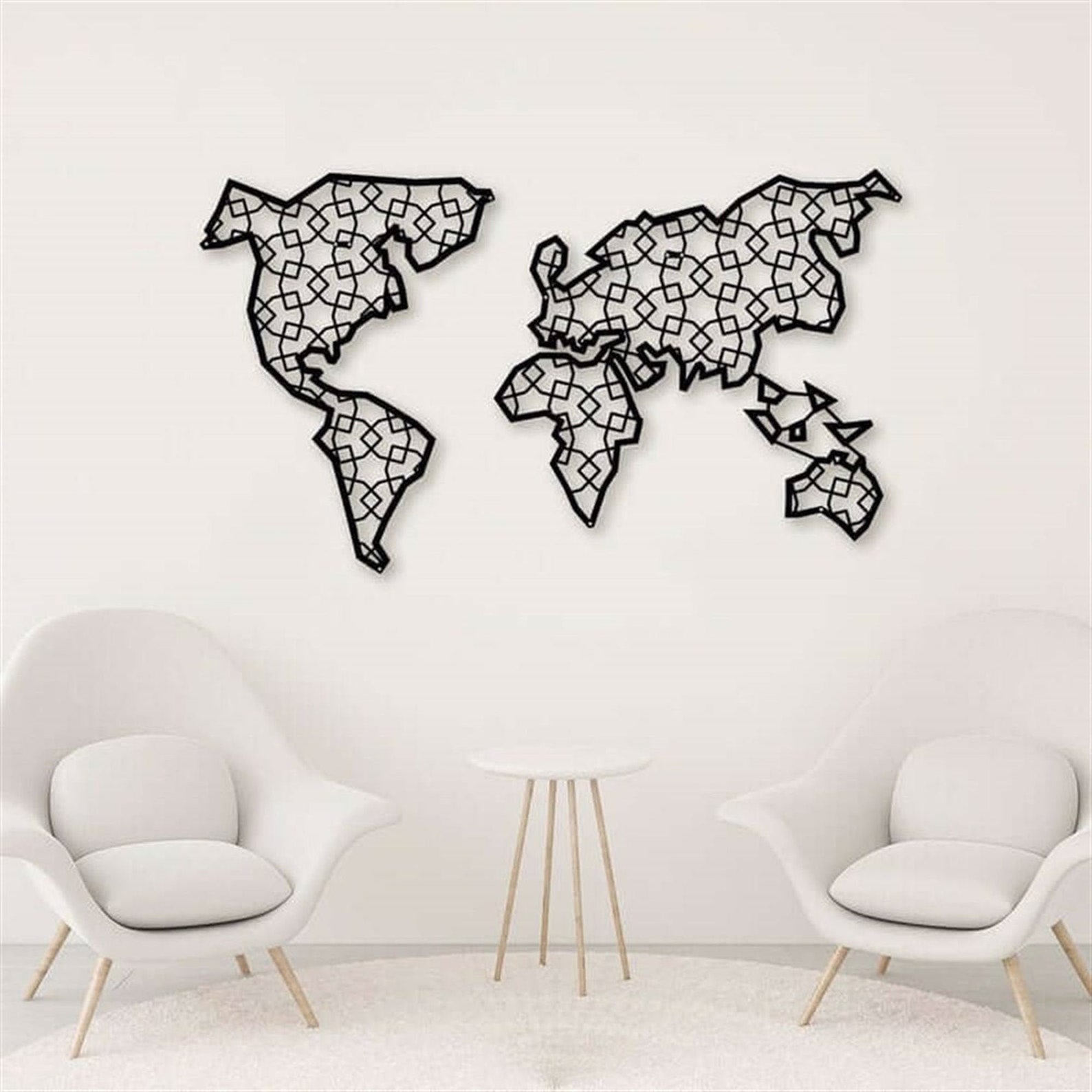 Metal World Map Wall Art 2 Pieces Geometric World Map Decor - Etsy