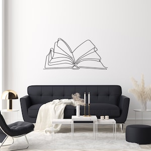Book Metal Wall Art, Library Sign Line Art, Minimalist Metal Sign ...