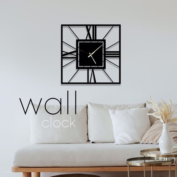 Large Square Metal Wall Clock With Abstract&roman Numerals - Etsy