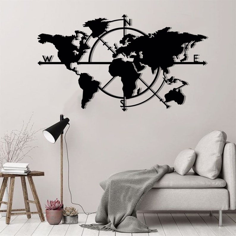Metal World Map Compass Metal Wall Decor Art Work World Map | Etsy