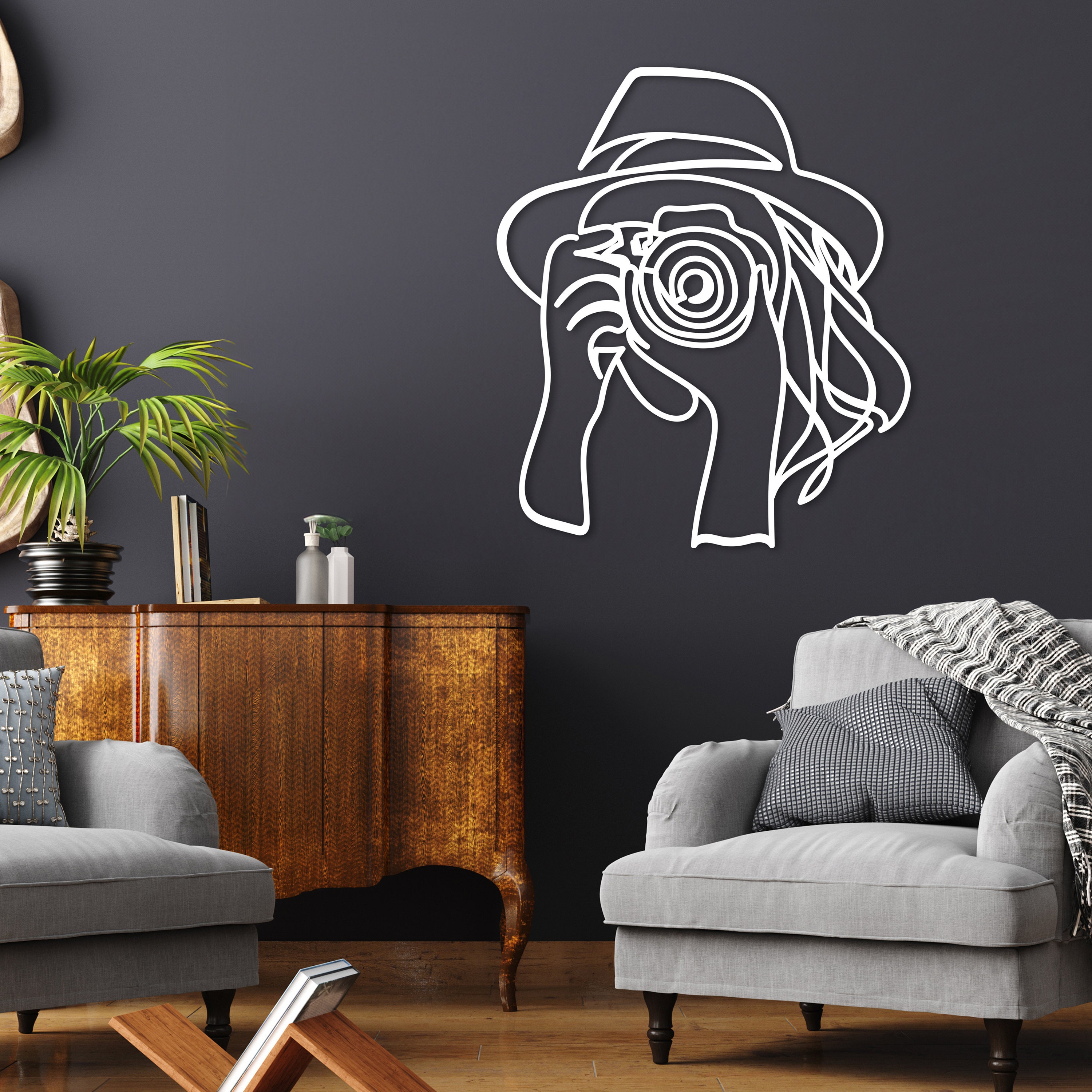 Photographer Girl Metal Wall Art: Minimalist Coquette Room Decor - Etsy