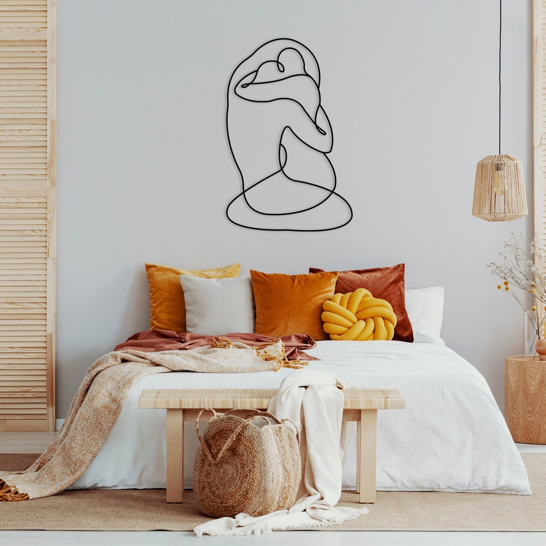 Couple Hugging Decor, Metal Wall Art,abstract Line Art Anniversary Gift ...