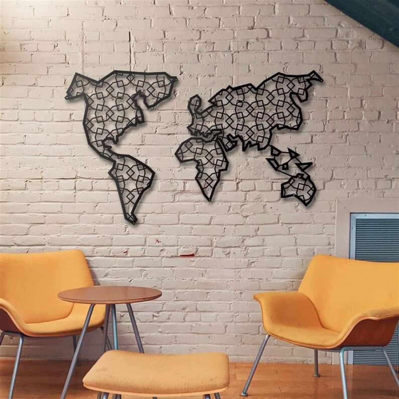 Metal World Map Wall Art 2 Pieces Geometric World Map Decor - Etsy