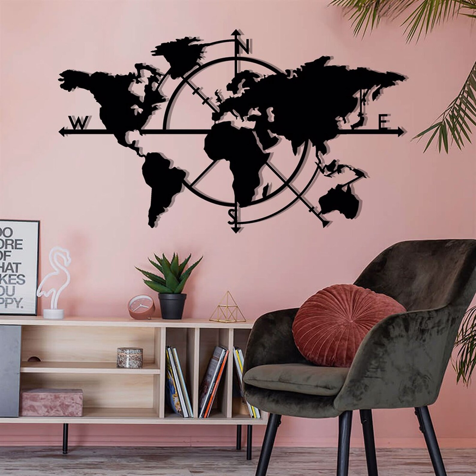 Metal World Map Compass Metal Wall Decor Art Work World Map | Etsy