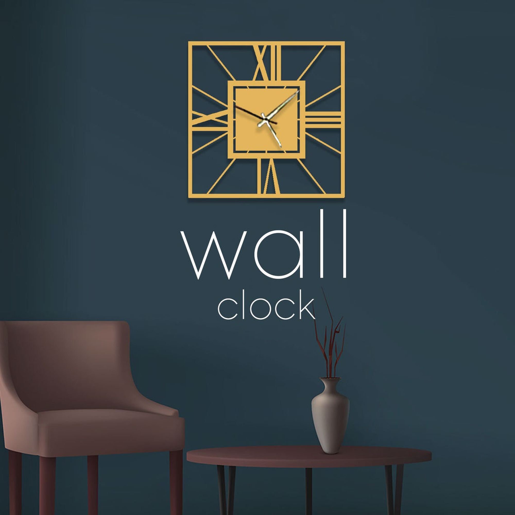 Large Square Metal Wall Clock with Abstract&Roman Numerals | Etsy