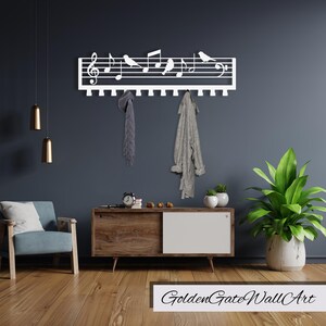 Music Portrait & Notes Wall Mounted Coat Rack, Metal Wall Art, Key ...