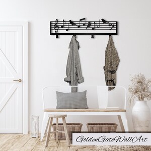 Music Portrait & Notes Wall Mounted Coat Rack, Metal Wall Art, Key ...