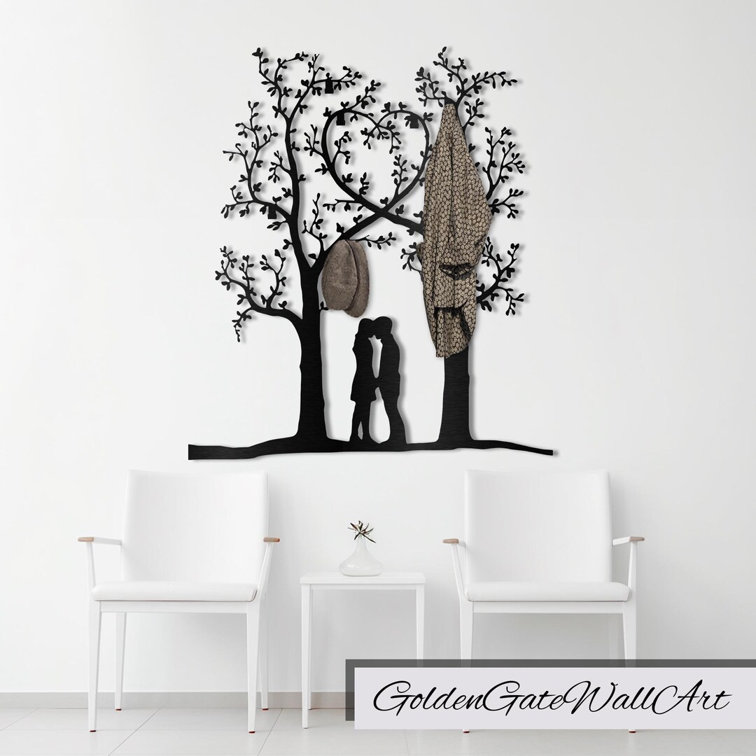 Love Tree Wall Mounted Coat Rack, Wedding Couples Metal Wall Art ...