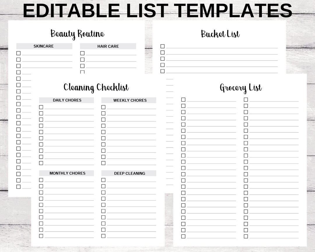 Self-customizable Editable to Do List Templates. Personalized Editable ...