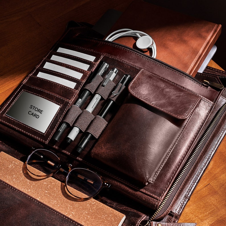 Personalized Leather Zipper Portfolio – Custom Engraved Executive Gift ...