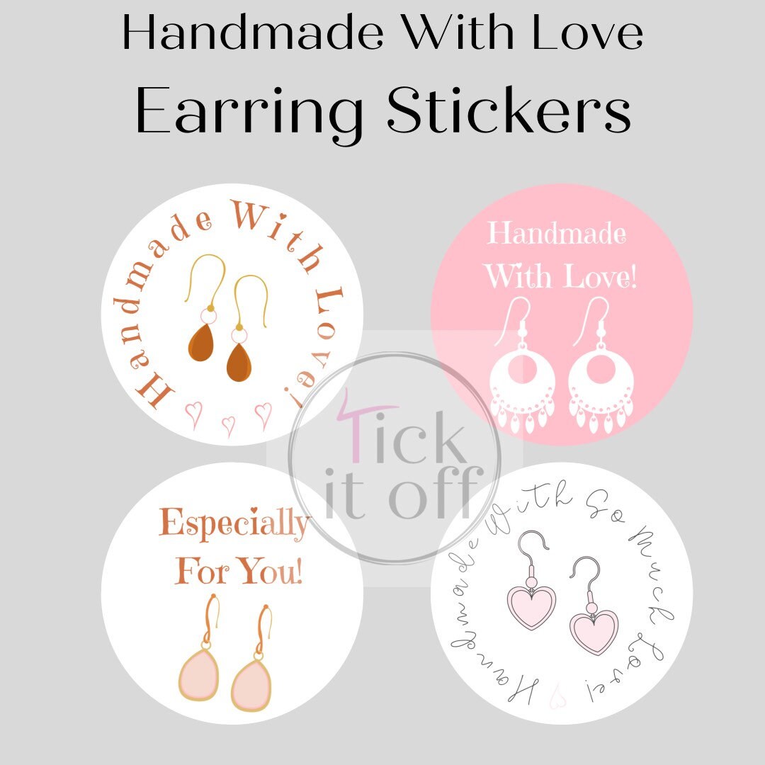 Earring Stickers, Handmade With Love Label, Small Business Packaging ...