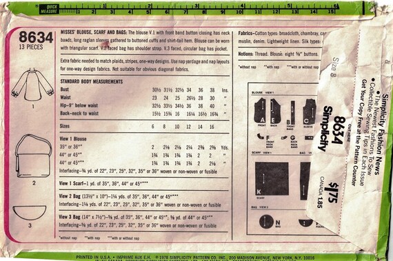 Simplicity 8634 Vintage Sewing Pattern from 1978 Patt… - Gem