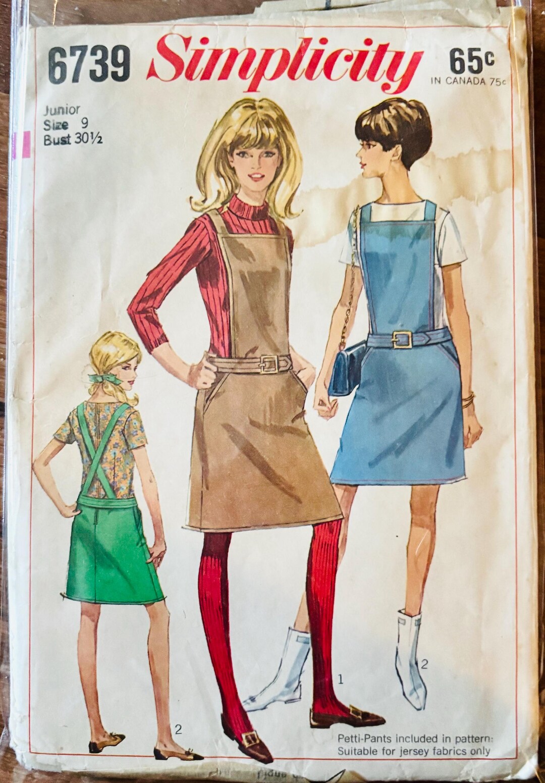 Simplicity 6739: 1966 Jumper and Blouse Sewing Pattern Size 9 Bust 30.5 ...