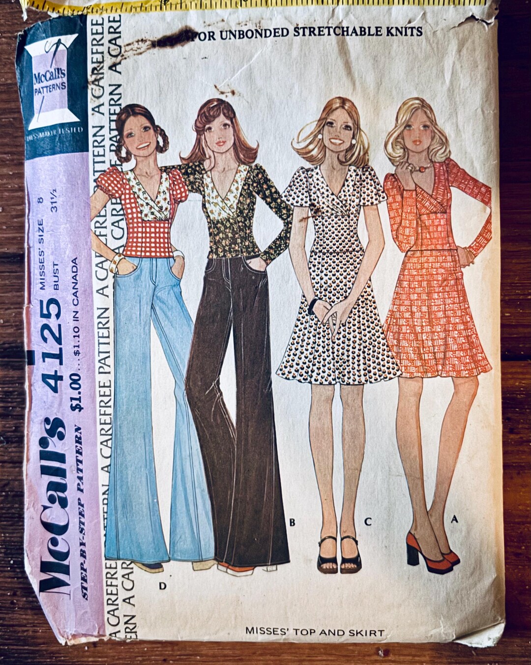 Mccall's 4125 Original Vintage 1974 Sewing Pattern Pullover Tops and ...