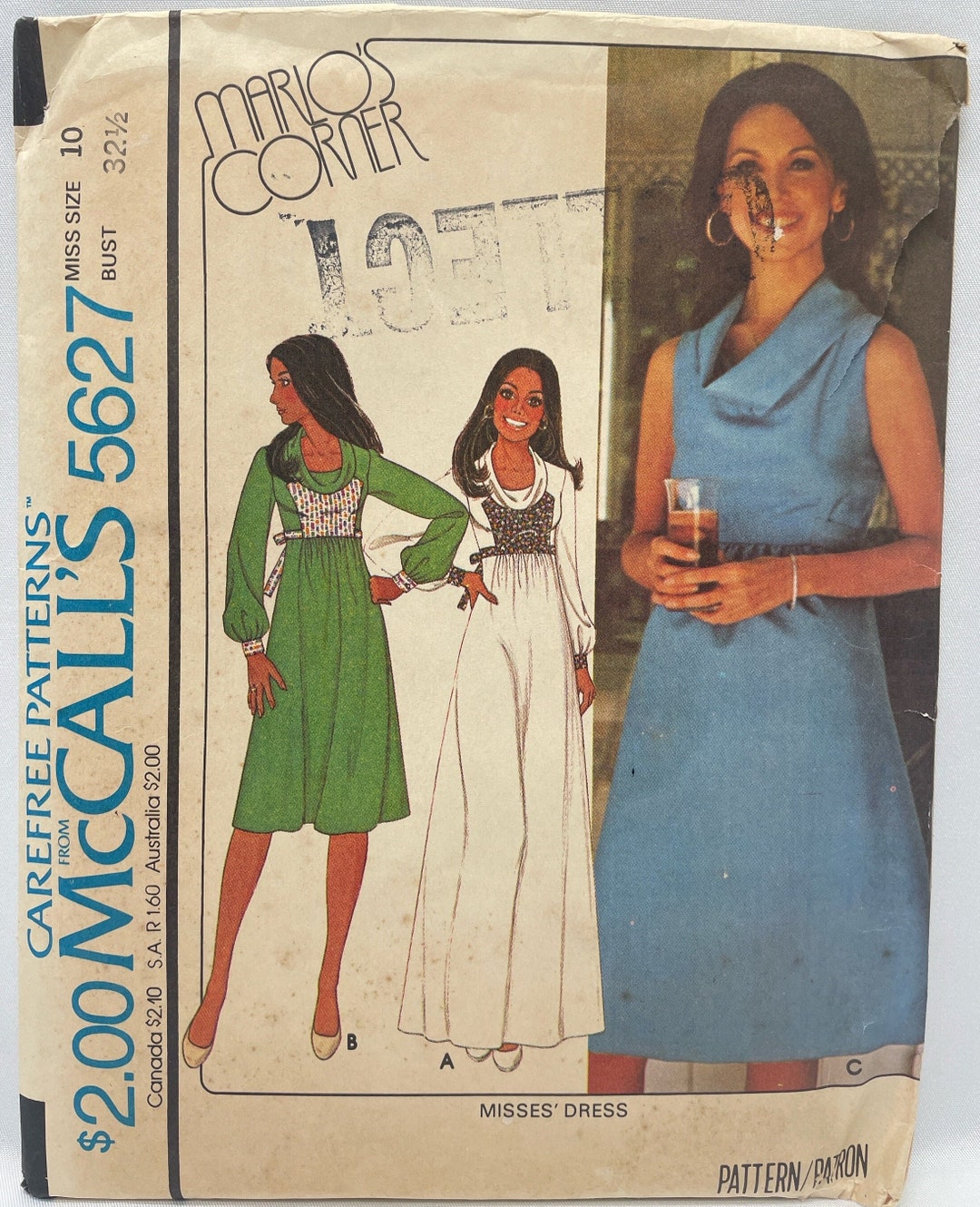 70s Cowl Collar Dress Sewing Pattern: Mccall's 5627, Size 10 (uncut FF ...