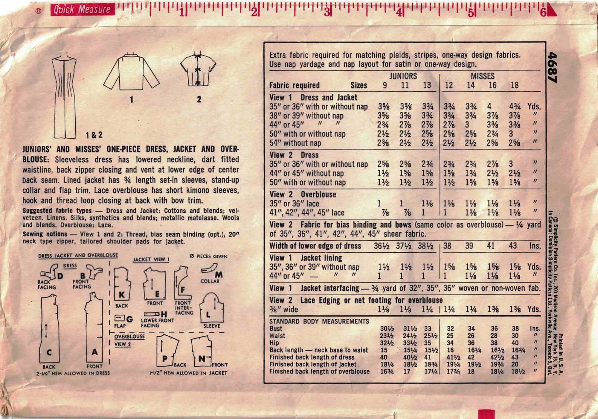 Simplicity 4295 Vintage 1953 Sewing Pattern Misses' Dress With ...