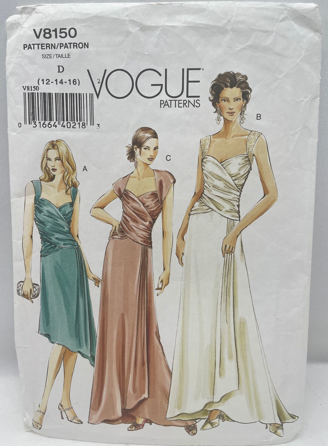 Vogue 8150 Draped Evening Dress With Shaped Hem Sewing Pattern Size 12 ...