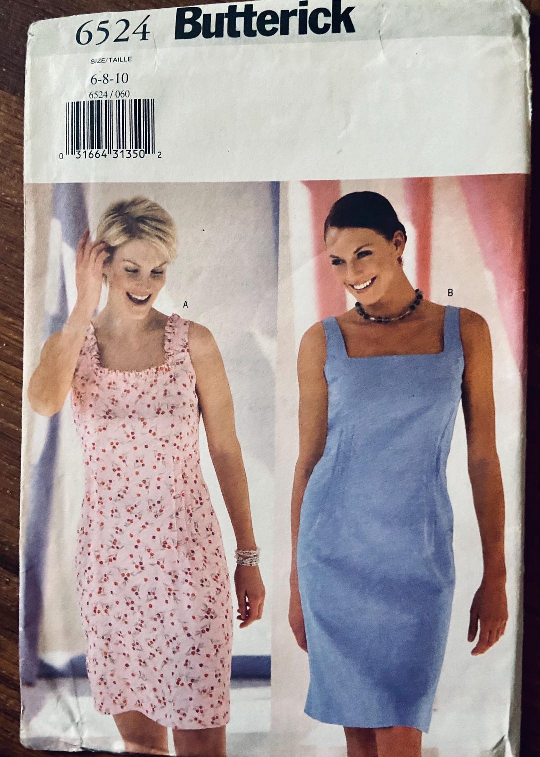 Butterick 6524 Misses’ Close-fitting, Straight Sleeveless Dress 2000 ...
