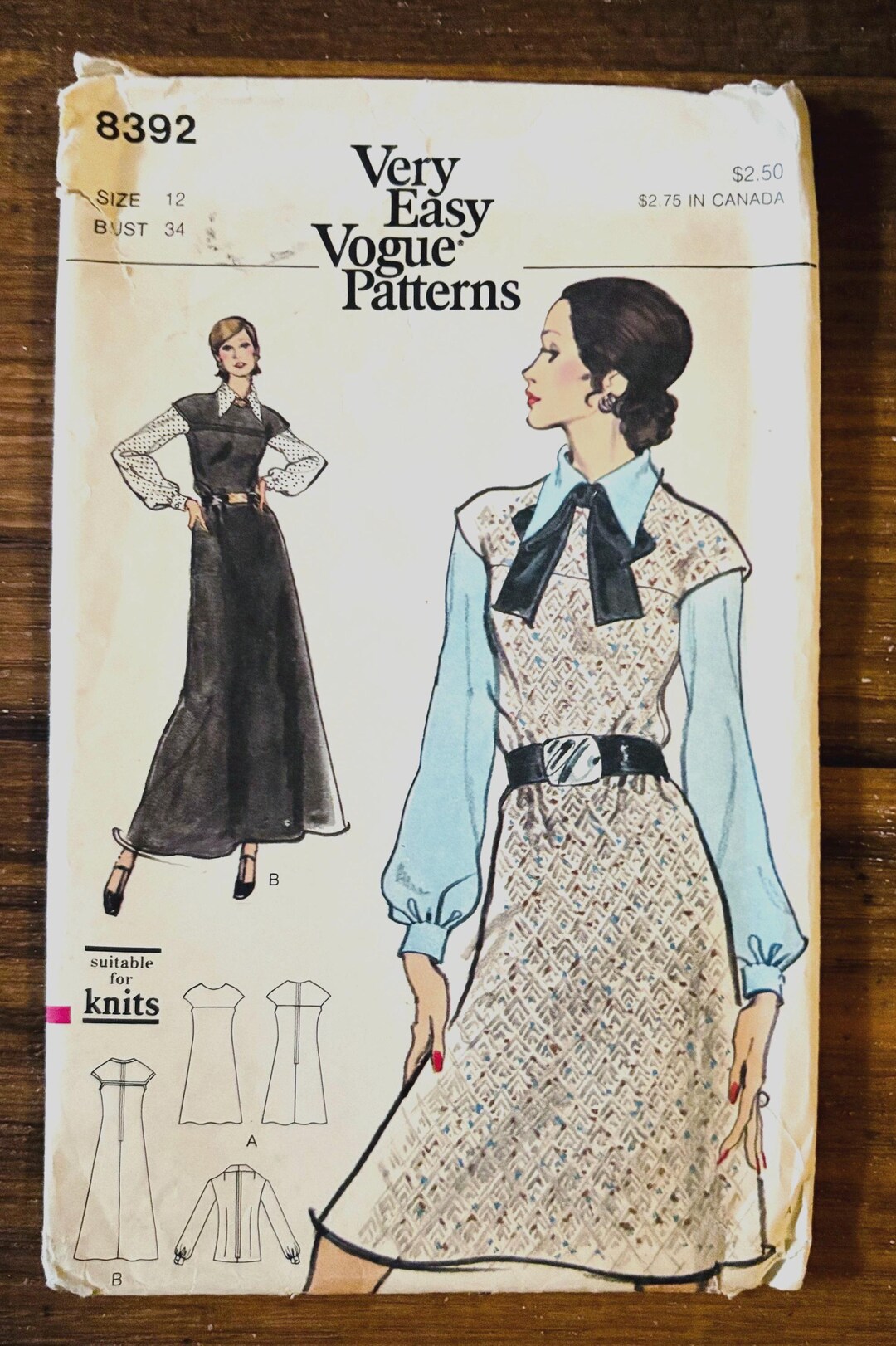 70s Vogue 8392 Sewing Pattern: A-line Jumper & Blouse, Bust 34 ...