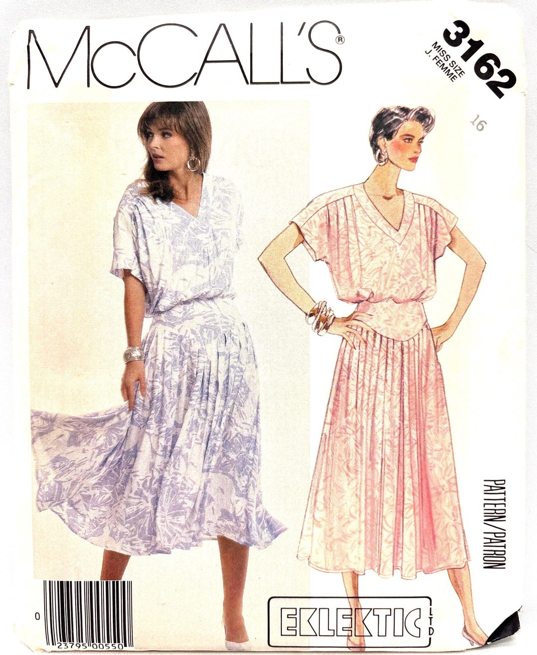 Vintage 80s Dress Sewing Pattern: Mccall's 3162, Pleated Skirt, Size 16 ...