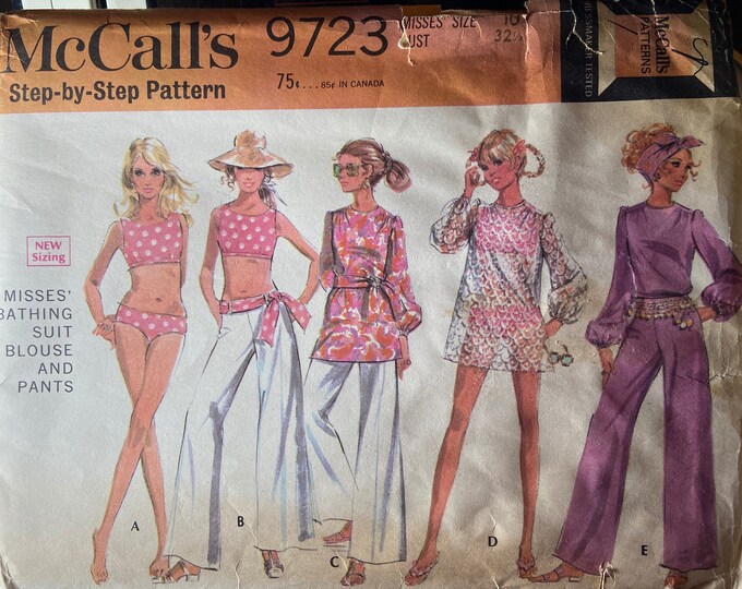 Mccalls 9723 Vintage 1969 Pattern Misses' Bathing Suit Blouse in Two ...