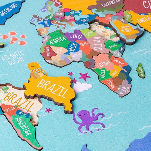 World Map Puzzle Naming the Countries and Their Geographical - Etsy ...