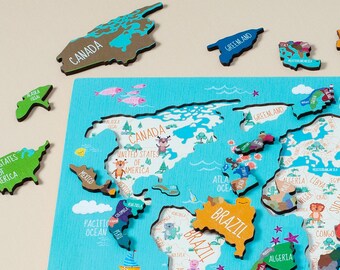 World Map Puzzle Naming the Countries and Their Geographical - Etsy UK