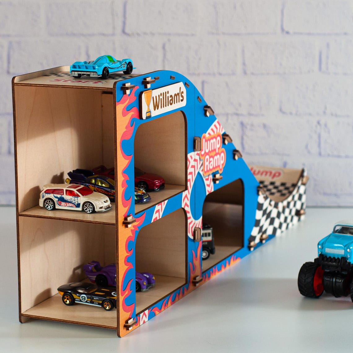 Personalized Toy Parking Garage, Toy Car Jump Ramp, Toddler Boy Toys ...