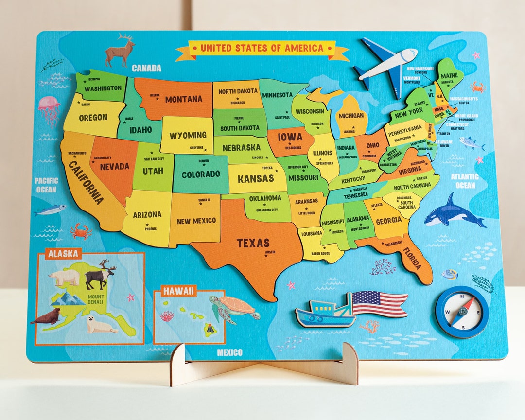 USA Map Puzzle Gift for Kids Kids Bedroom Maps Study of - Etsy