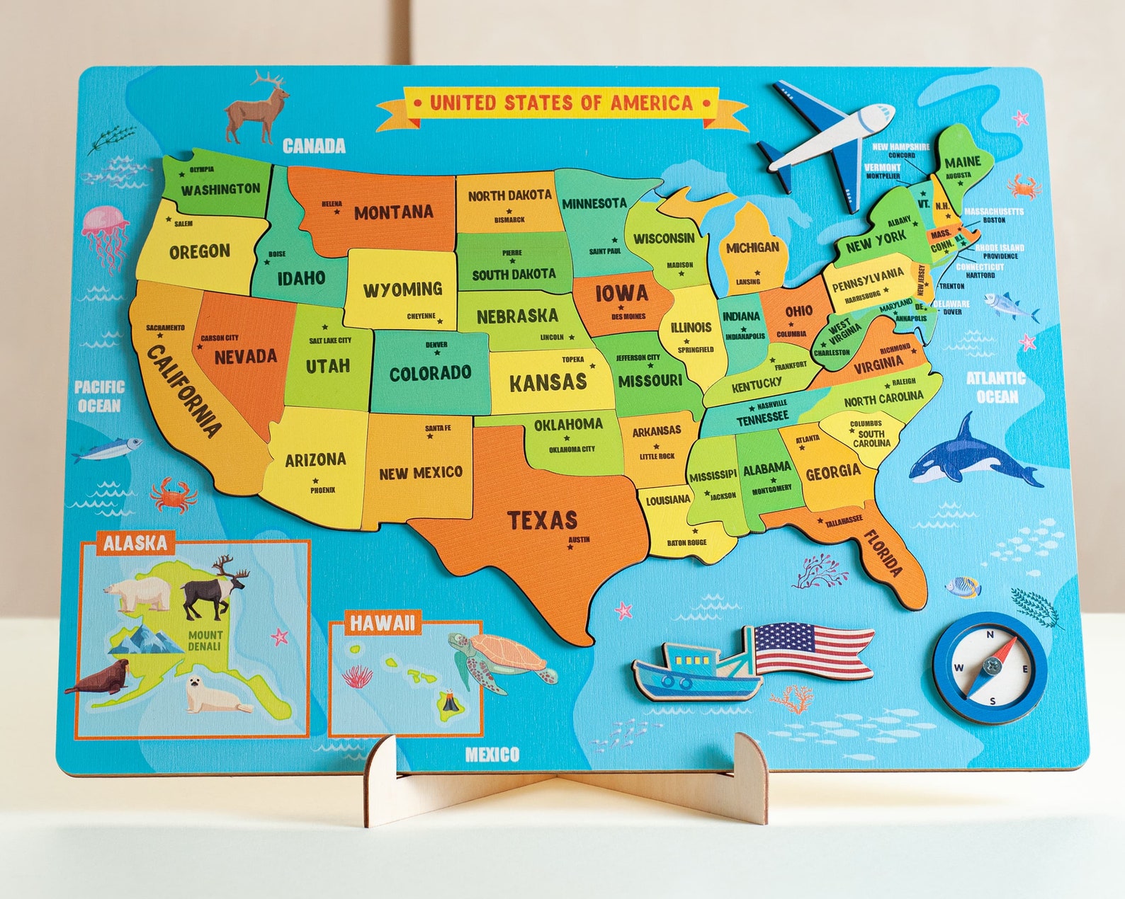 USA Map Puzzle Gift for Kids Kids Bedroom Maps Study of - Etsy