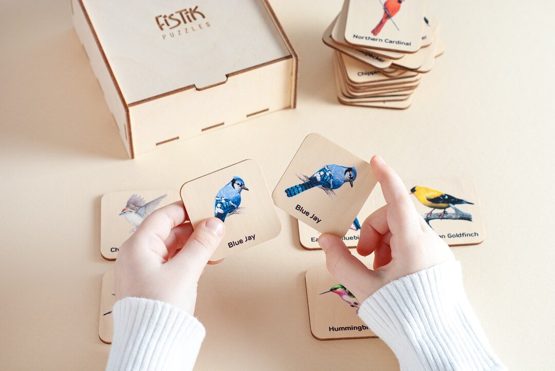 Gift for Kids, Bird Toys, Wooden Memory Game, Birds Matching Cards ...