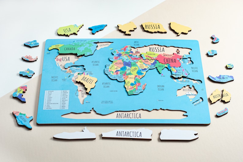World Map, Educational Toy, Map Puzzles for Kids, Montessori Puzzle ...