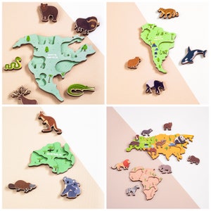 Kids Educational Wood Toys Big World Map Puzzle With Animals, Geography ...