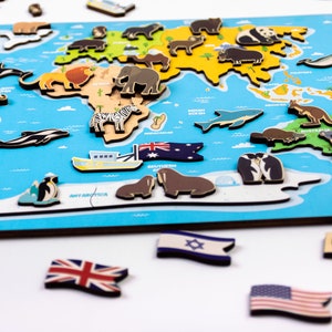 Kids Educational Wood Toys Big World Map Puzzle With Animals, Geography ...