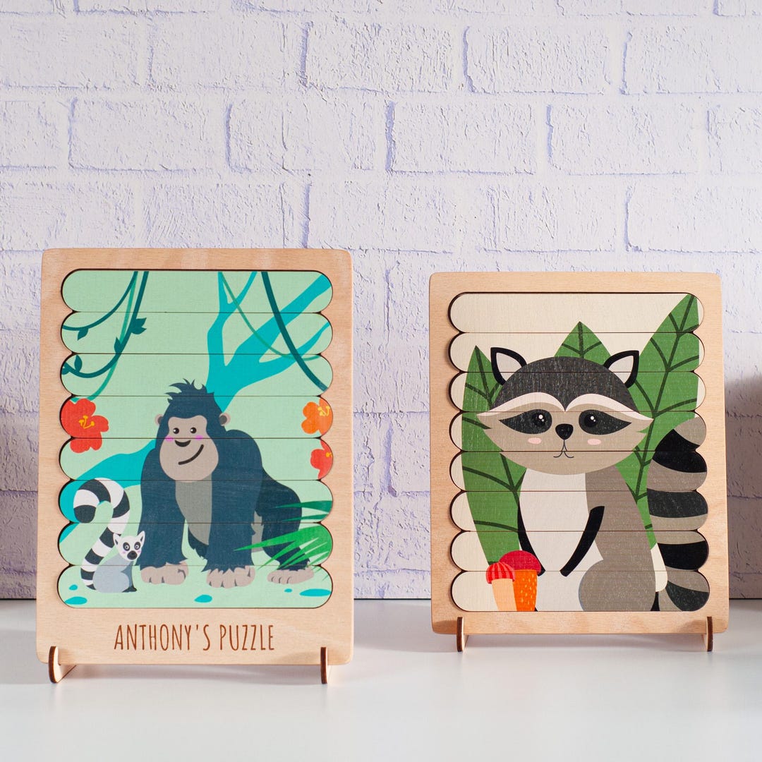 Wooden Puzzle With Animals, Baby and Toddler Educational Toys, Gift for ...