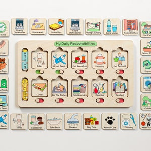 Chore Chart for Kids, Bedtime Routine Chart, Wooden Visual Schedule for ...