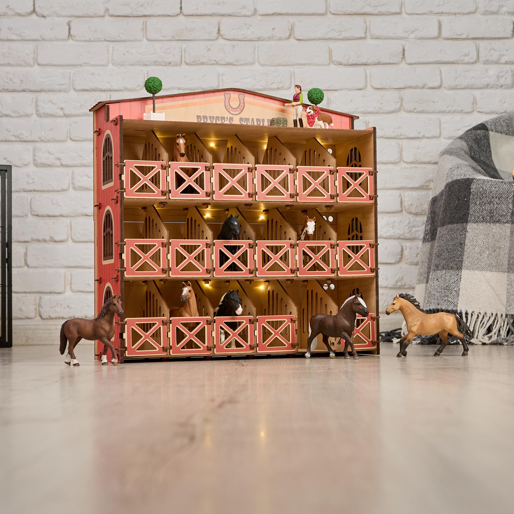 Wooden Horse Stable With Lighting, Personalized Barn Toy Horse With 12 ...