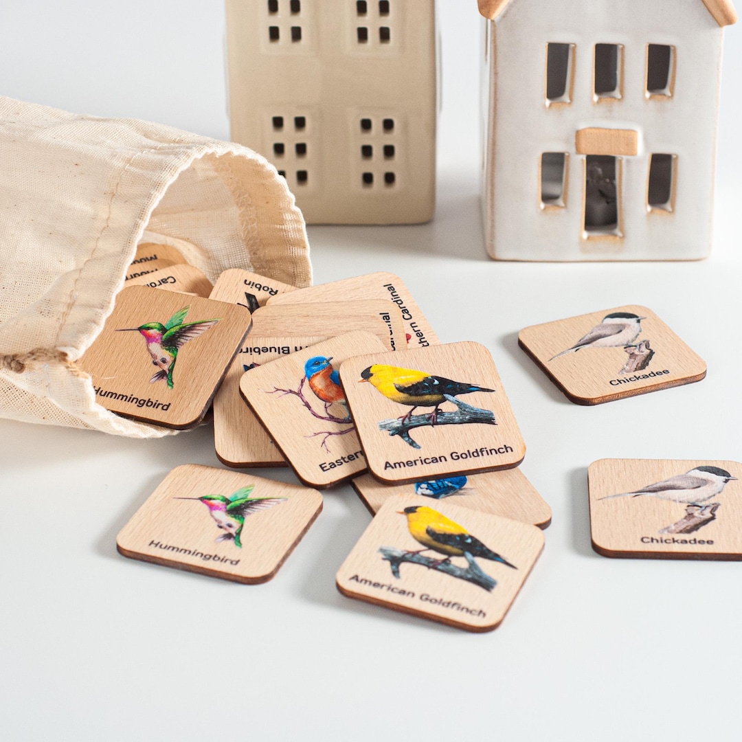 Gift for Kids, Bird Toys, Wooden Memory Game, Birds Matching Cards ...