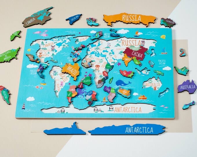 World Map Puzzle Naming the Countries and Their Geographical Location ...