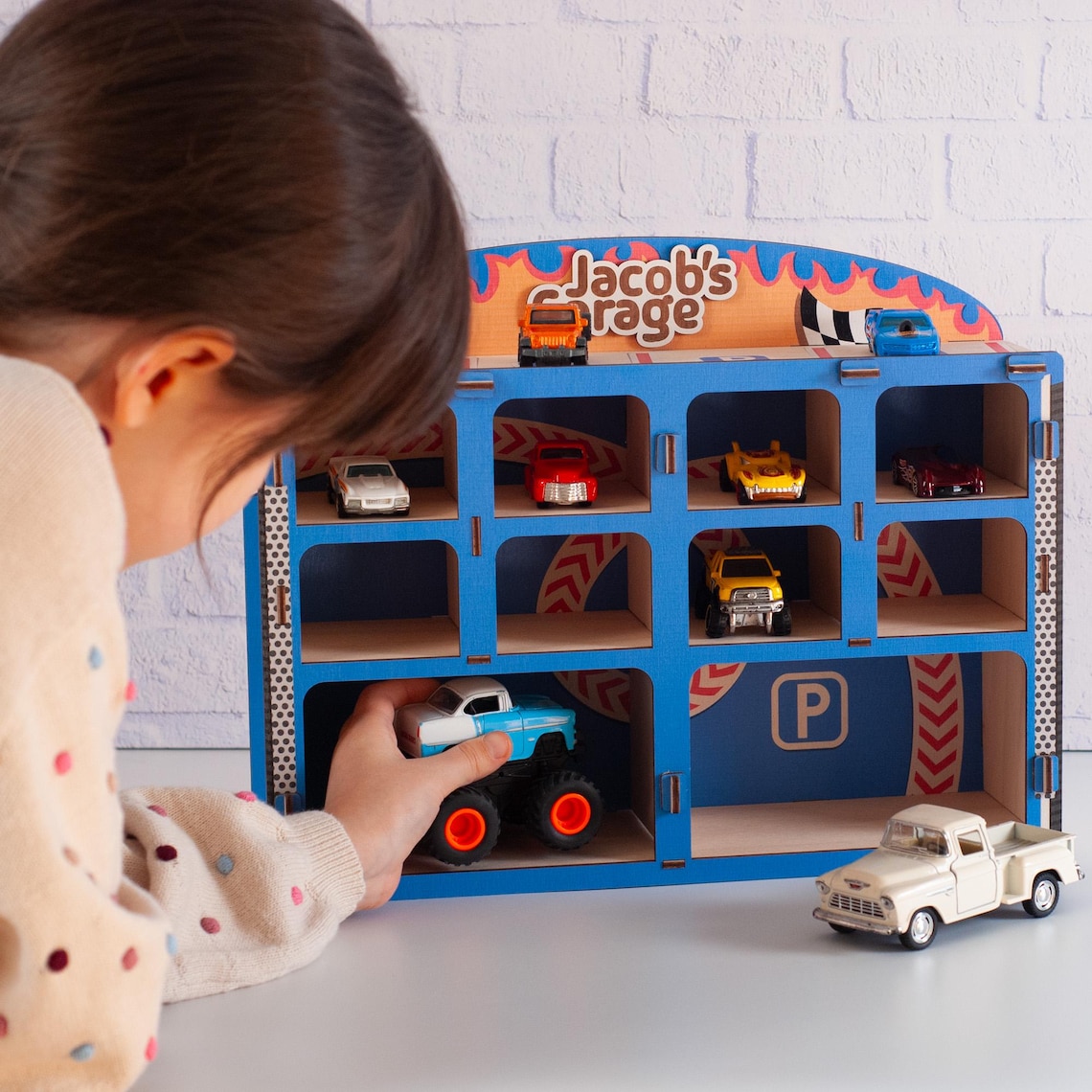 Personalized Toy Parking Garage, Toy Car Jump Ramp, Toddler Boy Toys ...