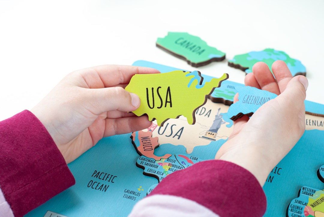 World Map Board for Kids, Wooden World Map Puzzle for Toddler ...