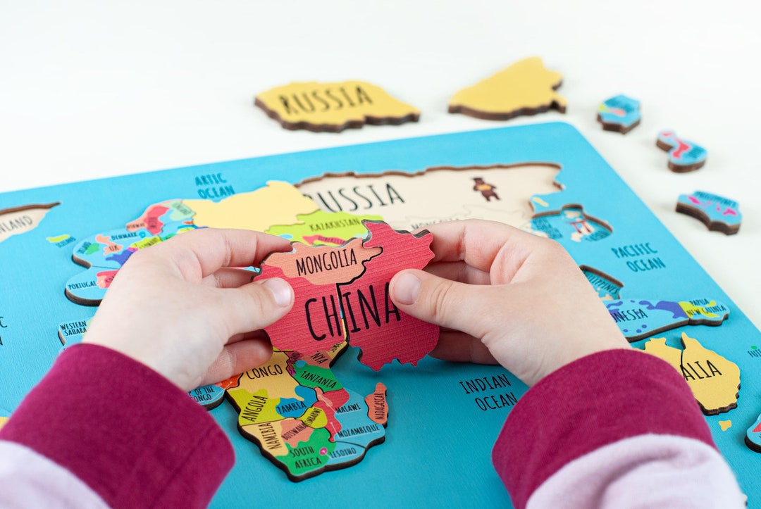 Kids World Map Puzzles for Kids, Educational Toy, Montessori Puzzle ...