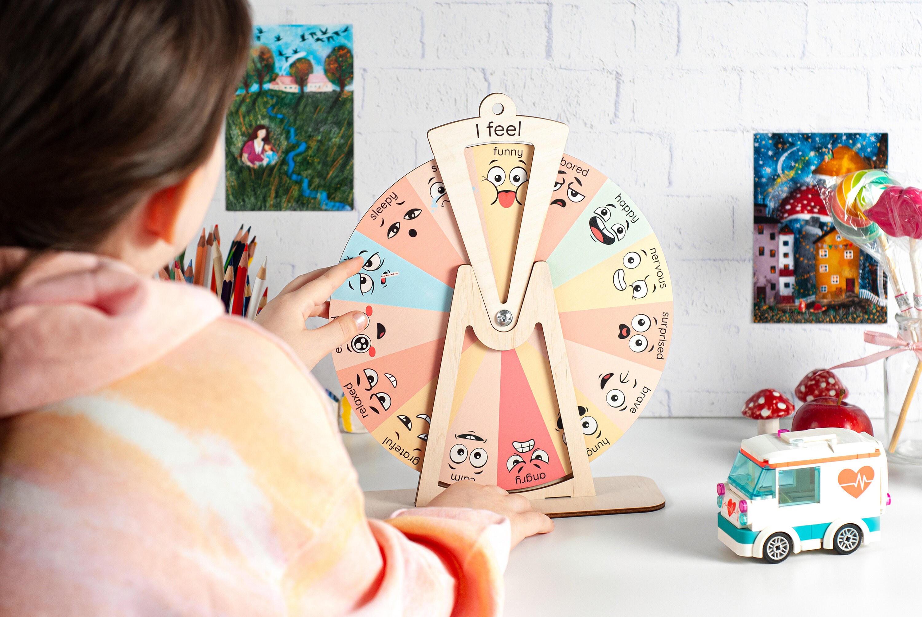 Handmade Wooden Emotion Wheel, Toddler Feelings Chart, Gift for ...