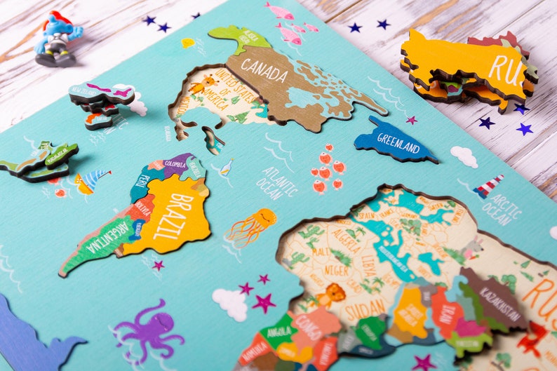 World Map Educational Toy Map Puzzles for Kids Montessori - Etsy