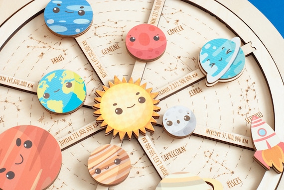 Rotate Planets Montessori toys Wooden solar system Toys & Games Games ...