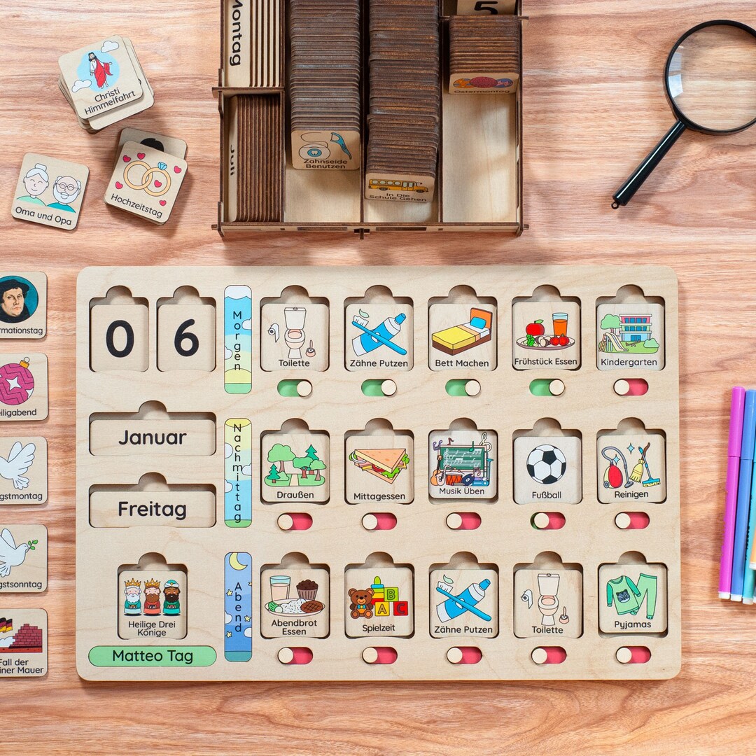Wooden Daily Visual Schedule for Kids, Daily Routine, Chore Chart ...