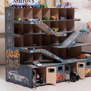 Wooden Parking Garage for Boys, Toy Car Jump Ramp, Personalized Garage ...